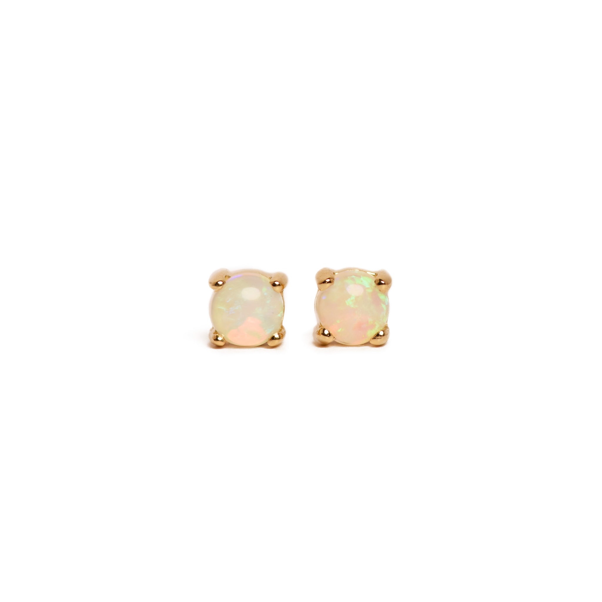 Round Opal Stud Earrings in Yellow Gold Michelle Yuen Jewelry